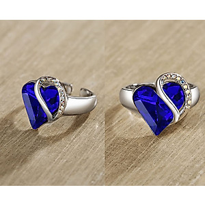 Leafael Infinity Love Women's Adjustable Heart Ring with Sapphire Blue Birthstone Crystal for September, Healing Stone for Wisdom, Jewelry Gifts for Women, Silver-Tone, Open End, Size 6.5-12