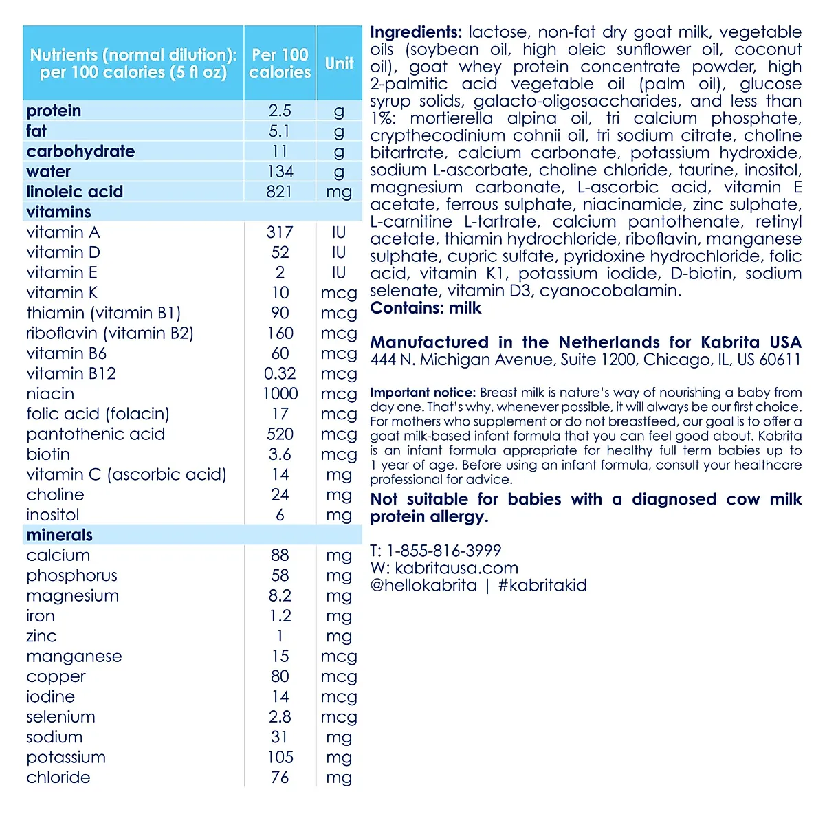 Kabrita Goat Milk Infant Formula - Easy to Digest Baby Formula 0-12 Months - Contains Prebiotics, Iron, DHA, Non-GMO - Gentle on Sensitive Tummies - Formula Supporting Gut Health & Sleep - 28Oz