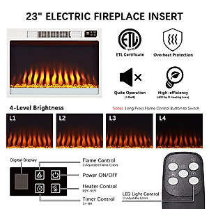 Avocahom Fireplace TV Stand for TVs up to 65”, LED Light Entertainment Center w/Black 23” Electric Fireplace, 2 Open Shelves & Storage Cabinet, Modern Wood Texture Console Table for Living Room, Black