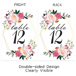 Floral Table Number Cards 1-26, Geometric Floral Table Cards - Double Sided 4 x 6 Card Stock, Table Numbers Cards for Wedding Decorations, Receptions, Party, Baby Showers, Special Event