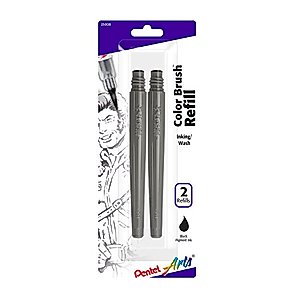 Pentel Arts Color Brush Pigment Refills, Black Ink, Pack of 2 (FRPBP2A)