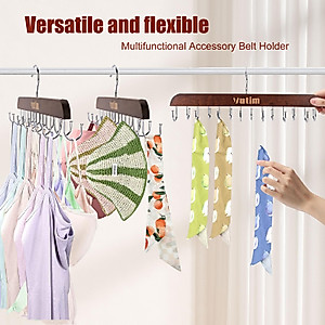 Belt Hooks, Vutim Wardrobe Belt Hanger, 14 Swivel Quality Hooks, Large Capacity Wooden Belt Organizer, Space Saving Belt Hanger for Belts, Ties, Vests, Bras, Hats