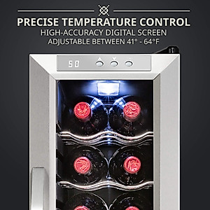 Ivation 12 Bottle Compressor Wine Cooler Refrigerator w/Lock | Large Freestanding Wine Cellar Fridge For Red, White, Champagne or Sparkling Wine | 41f-64f Digital Temperature Control Stainless Steel