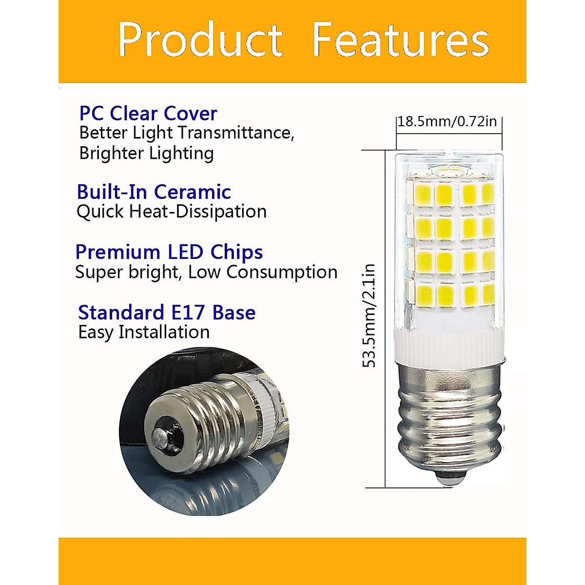 Tupolife KEI D28x kel 2816x Refrigerator Bulb 3W E17 LED Freezer Light Bulb Replacement, 5304522314 5304517886 Cool White 6000K 100V-265V Fridge Lamp, 1-Pack