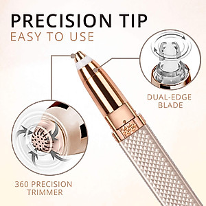 Eyebrow Trimmer & Facial Hair Removal for Women, 2 in 1 Eyebrow Razor and Painless Hair Shaver Rechargeable for Face Peach Fuzz, Eyebrow, Lips, Body, Chin, Arms with Built-in LED Light (Rose Gold)
