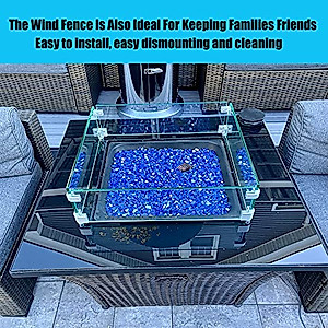 DONSIQIZZ Fire Pit Wind Guard, 15 x 15x 6.5 Inch Fire Wind Guard Fence, Square Glass Shield, Clear Tempered Glass Flame Guard Fit for Propane, Gas, Outdoor Fire Pits Burner Pan/Table