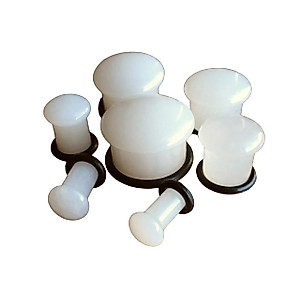 Lobal Domination PAIR Single Flare White Stone Plugs Gauge Earlets Organic Pierced Body Jewelry (9/16" (14mm))