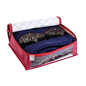 atorakushon Fabric Foldable Saree Covers Garments Clothes Storage Bag Wardrobe Organizers With Double Zip Lock For Lehenga Suit Dress Accessories 4 Pieces Maroon