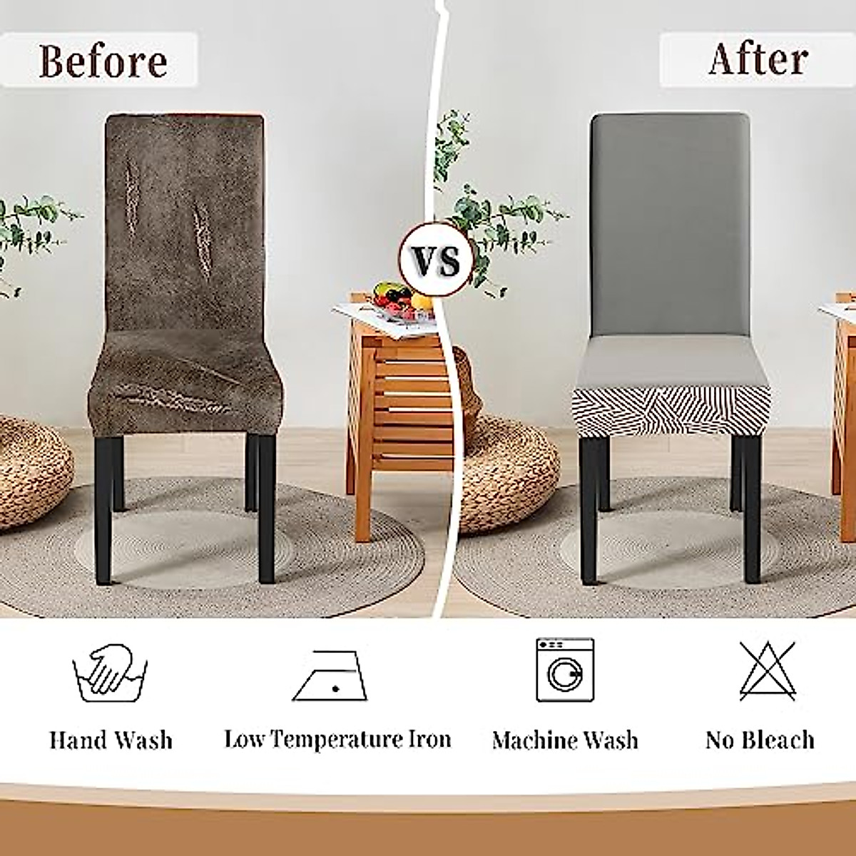 Miaotto Chair Covers for Dining Room Stretch Dining Chair Covers Set of 6 Parsons Chair Slipcover Removable Washable Kitchen Chair Slipcovers for Dining Room Party Banquet,Light Grey Splice