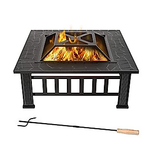 SAN LIKE Fire Pit Poker for Fireplace Outdoor - 32'' Wrought Iron Firepit Stoker Stick for Camping Campfire - Ideal Size Easy Assembly