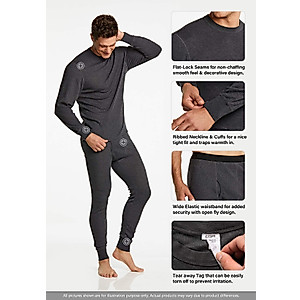 CQR Men's Thermal Underwear Set, Midweight Waffle Knit Thermal Top and Bottom, Winter Cold Weather Long Johns with Fly, Outdoor Black, X-Large