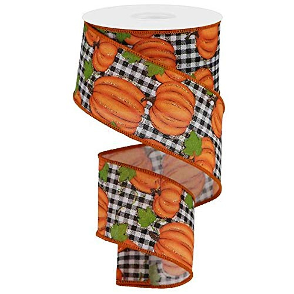 2.5" Pumpkin Patch Ribbon: Black White Buffalo Check (10 Yards) Pumpkin Autumn Fall Wired Ribbon RGA148027