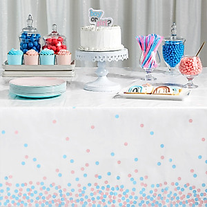 Plastic Table Covers with Pink and Blue Confetti for Gender Reveal (54 x 108 in, 6 Pack)