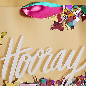 Hallmark Signature 7" Medium Gift Bag with Tissue Paper (Hooray; Gold with Pink, Teal, Purple Confetti) for Bridal Showers, Graduations, Retirements and More