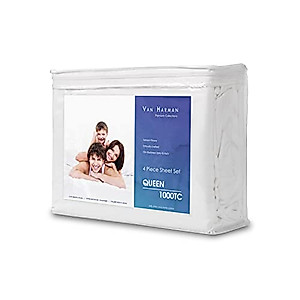 Van Harman 1000 Thread Count 100% Egyptian Cotton Bed Sheets 4 Pc Queen Bed Set Ivory, Sateen Weave Hotel Cotton Cotton Sheets, Single Ply Yarns, Luxury Collection, Fits mattress up to 16” Deep Pocket