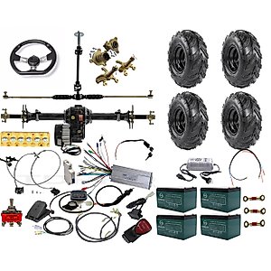 YC Yier Rear Differential Axle Kit 48V 1000W Electric Motor Controller Battery Hydraulic Brake 145/70-6 Wheels Tires DIY Parts For Go Kart Golf Cart ATV Quad Buggy Trike Tricycle 4 Wheeler (30" Axle)