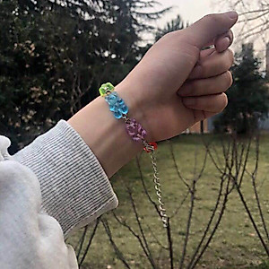 3Pairs Gummy Bear Earrings, Lovely Candy Color Translucent Jelly Bear Dangle Earrings for Women Cute Trendy Jewelry (F bear bracelet)