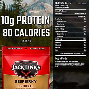 Jack Link's Beef Jerky, Original – Great Everyday Snack, 10g of Protein and 80 Calories, Made with 100% Beef – 96% Fat Free, No Added MSG** – 9 Oz. (Pack of 2)