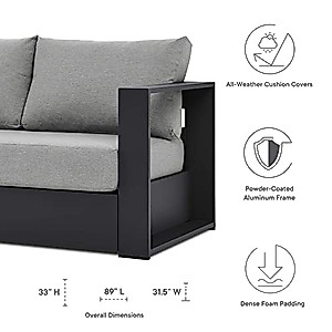 Modway Tahoe Outdoor Patio Powder-Coated Aluminum Sofa, Gray Gray