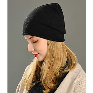 jaxmonoy Winter Knit Beanie Hats for Women ，Cashmere Wool Blend Warm Soft Skully Knitted Slouchy Beanies Cap Hat - Black