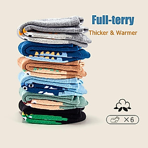 Mardonskey Big Boys Warm Cotton Socks Kids Winter Thick Crew Socks Thermal Cozy Socks for Boys 6 Pack 10-12 Years