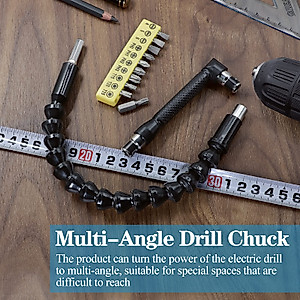 Jamiikury 90 Degree Right Angle Driver, 11.6 Inch Bendable & Flexible Screwdriver Extension Soft Shaft and 10pcs Screwdriver Bit Set, Power Screwdriver Drill Extension Kits - Pack of 12