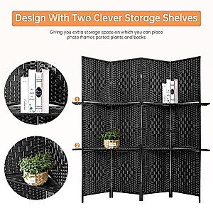 4-Panel Room Diviver Privacy Screen,Wooden Screen Folding Portable Partition Screen with Removable Storage Shelves,Indoor Partition Wall Dividers Freestanding Partition Screens for Home Office(Black)