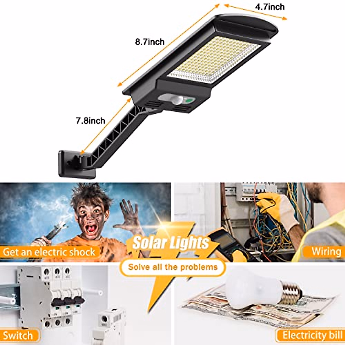 KOMRT 4 Pack Outdoor Solar Lights 168 LEDs Solar Motion Sensor Lights 6500K Security Flood Light Luces Solares for Front Door, Yard, Garage, Deck