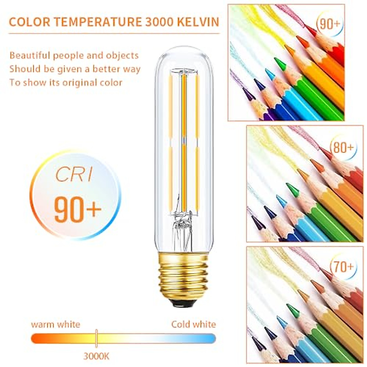 T10 LED Bulbs Warm White 3000K Clear Glass Tubular Edison Bulb dimmable E26 6W Equal 60 watt Light Bulb Warm White Light Bulbs 600LM Tubular for Rustic Pendant,Chandeliers,Wall sconces,Vanity . (8)