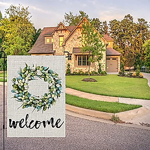 Welcome Spring Garden Flag Tulips Wreath 12 x 18 Inch Vertical Double Sized for Seasonal Summer Mothers Day Easter Yard Outdoor Decoration