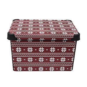 Simplify Holiday Sweater Design Storage Bin | Christmas Tote | Holiday Décor Decorations Organizer | Lidded | Stackable | Red