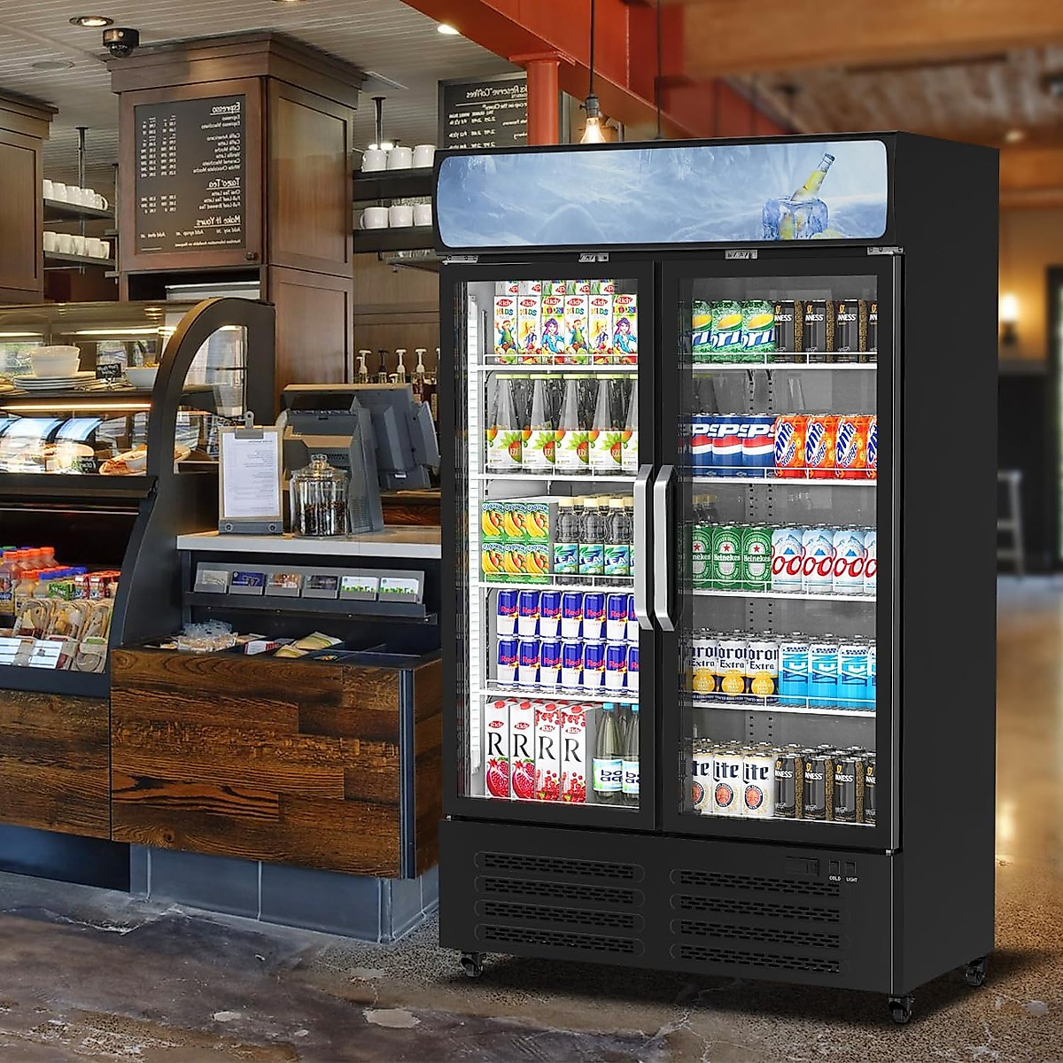 ACONEE Glass Door Display Fridge WRT571SMYB Refrigerator, Black