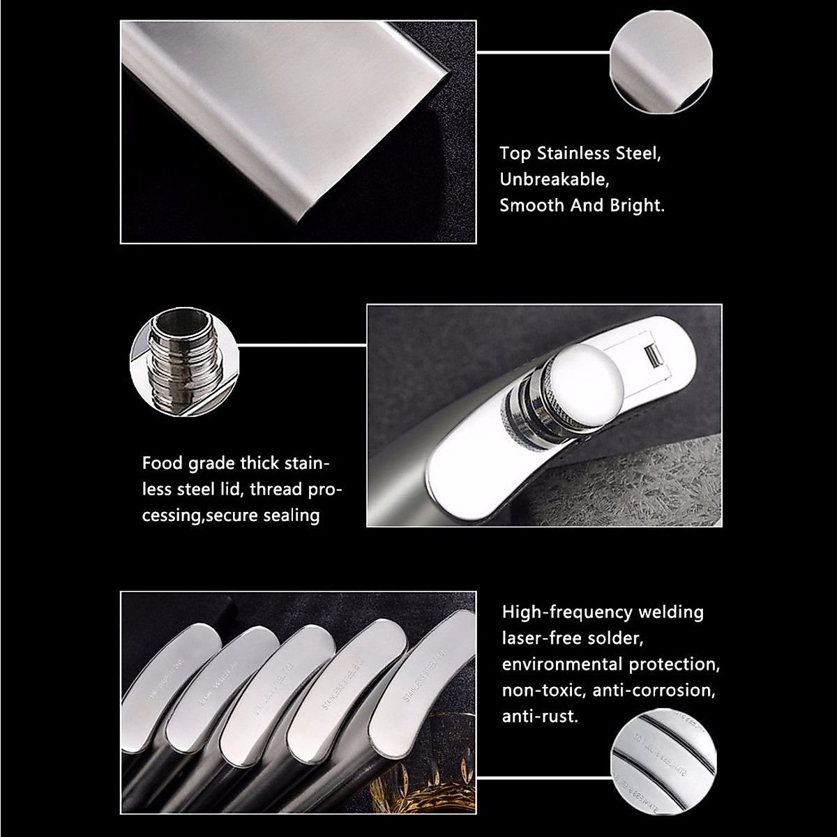 GENNISSY Silver 18/8 Stainless Steel 12OZ Hip Flask - Flasks for Liquor with Funnel Drinking Vessels