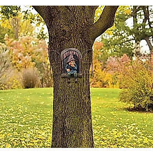 vomiceak Garden Gnome Statue, Elf Out The Door Tree Hugger -5.9 Inch, Funny Garden Tree Decoration, Patio Yard Lawn Porch Decoration