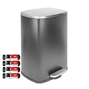 TARUNMO Garbage Can 13 Gallon Tall Kitchen Soft Close Lid,Stainless Steel Trash Can 13 Gallon Step-on,50 Liter Trash Can Commercial, Trash Can Kitchen 13 Gallon Fingerprint-Resistant