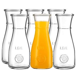 500 ml Carafe Pitcher Glass - 6 Pack - The LOVE Drink, Juice, Glass Water Pitcher & Water Carafe - Elegant Wine Decanter & Mimosa Bar Set - Easy Grip Neck & Wide Mouth for Pouring by Kitchen Lux