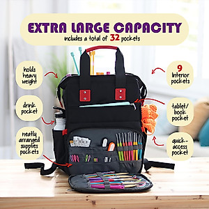 Hearth & Harbor Crochet Backpack, Crochet Bag Organizer, Canvas Knitting Bag, Yarn Organizer for Crochet Accessories and Supplies, Travel Yarn Bag with USB Charging Port, Yarn Storage Organizer