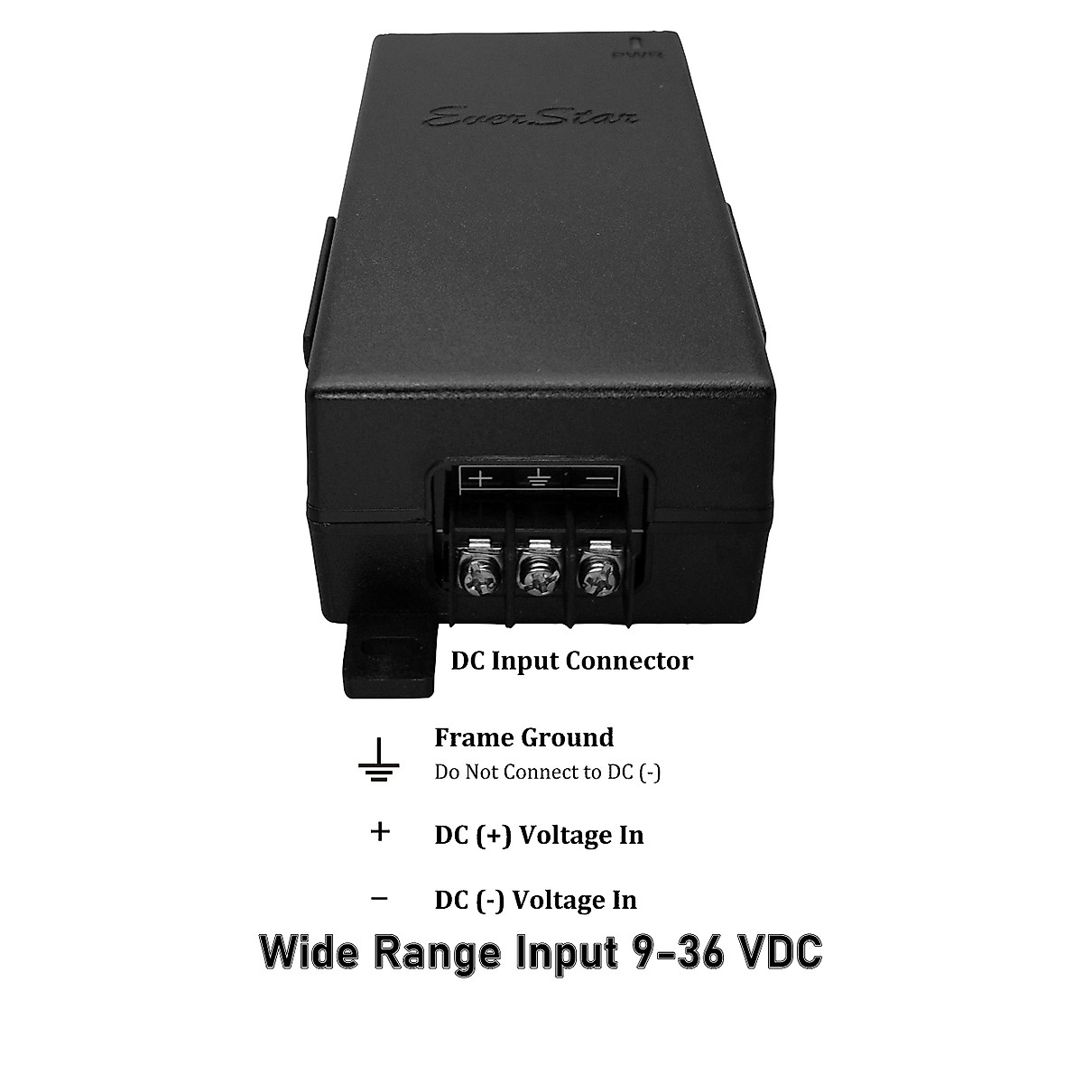 EverStar iPoE-24W24G2DW Gigabit | 9-36V DC in | 24V/1A 24W DC PoE Out | Passive Mode B Solar PoE Injector for Loco5AC,NS- EdgeRouterX,UniFi AC Lite,RP-5AC-G2, Force180/200/300 | Black