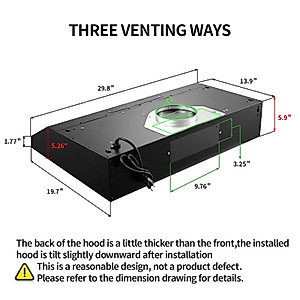 SNDOAS Range Hood 30 inch Under Cabinet,Black Range Hood with 500 CFM,Ductless Range Hood Black,Stainless Steel Kitchen Vent Hood 30 inch with 3 Way Venting,Baffle Filters,LED Lights
