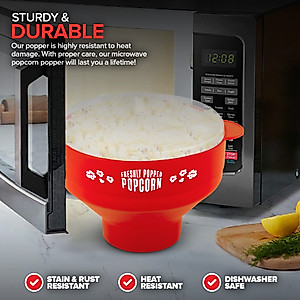 Silicone Microwave Popcorn Popper (Red) Air Popper Popcorn Maker No Oil Required, Collapsible Pop-Corn bowl with Lid, Reusable, BPA-Free, Dishwasher Safe