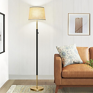 Dimmable Floor Lamp, 1100 Lumens LED Bulb Included, Gold Floor Lamps for Living Room Modern Standing Lamp with Natural Linen Shade, Tall Lamp for Living Room Bedroom Office Reading Dining Room