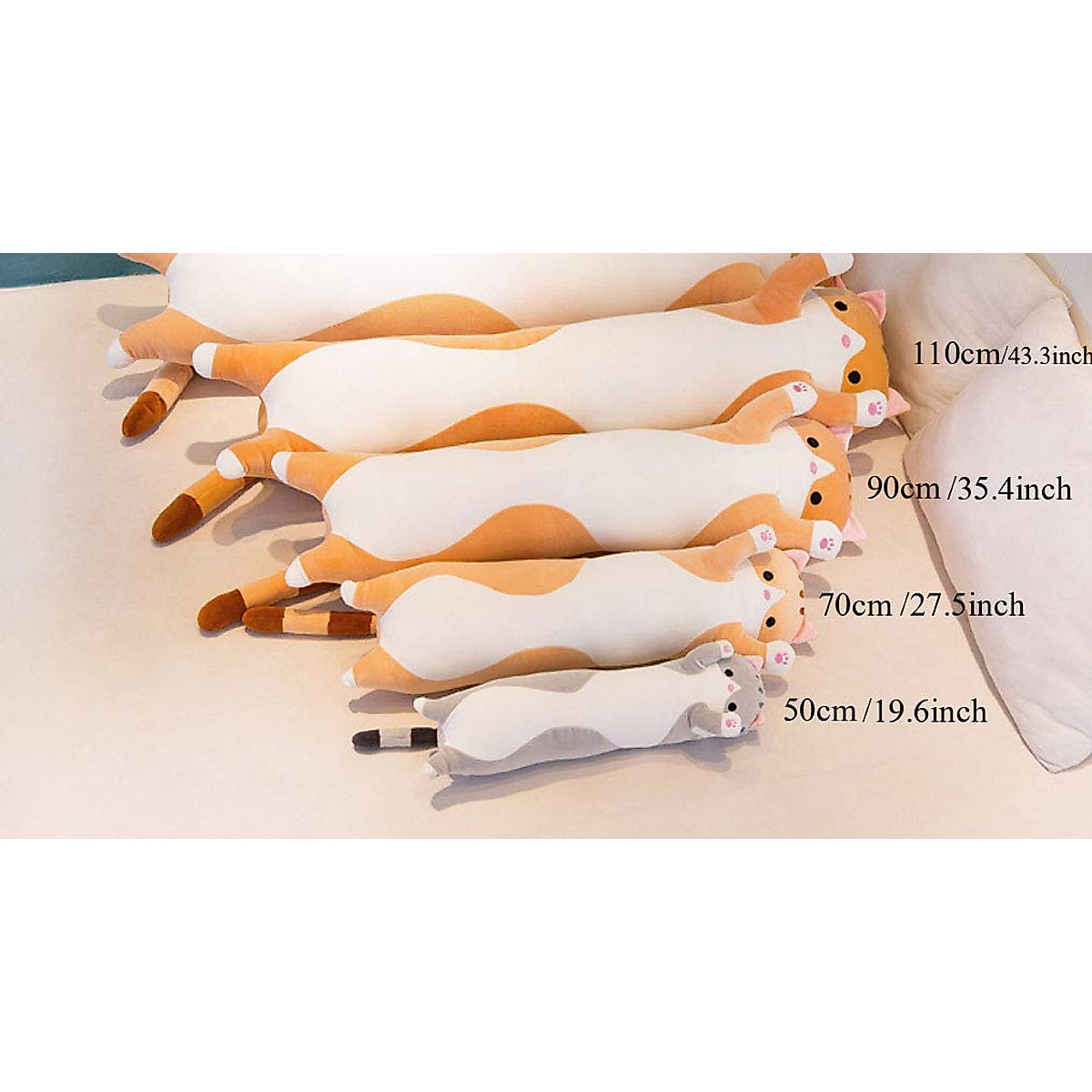 123Arts Cartoon Cat Soft Plush Long Throw Pillow Lifelike Animal Neck Pillow Plush Toy
