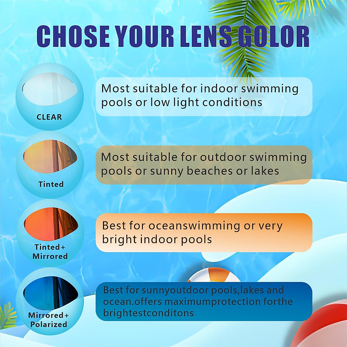 Longsail Adult Swim Goggles, Tinted/Clear Swimming Goggles 10x Anti-fog UV protection goggles for Men Women Youth 9+