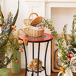 VONLUCE Patio Side Table and Plant Stand, 21" End Table with 14" Ceramic Tile Top for Porch Garden Decor, Indoor and Outdoor Mosaic Table, Living Room Bedroom Balcony Furniture for Home & Garden, Red