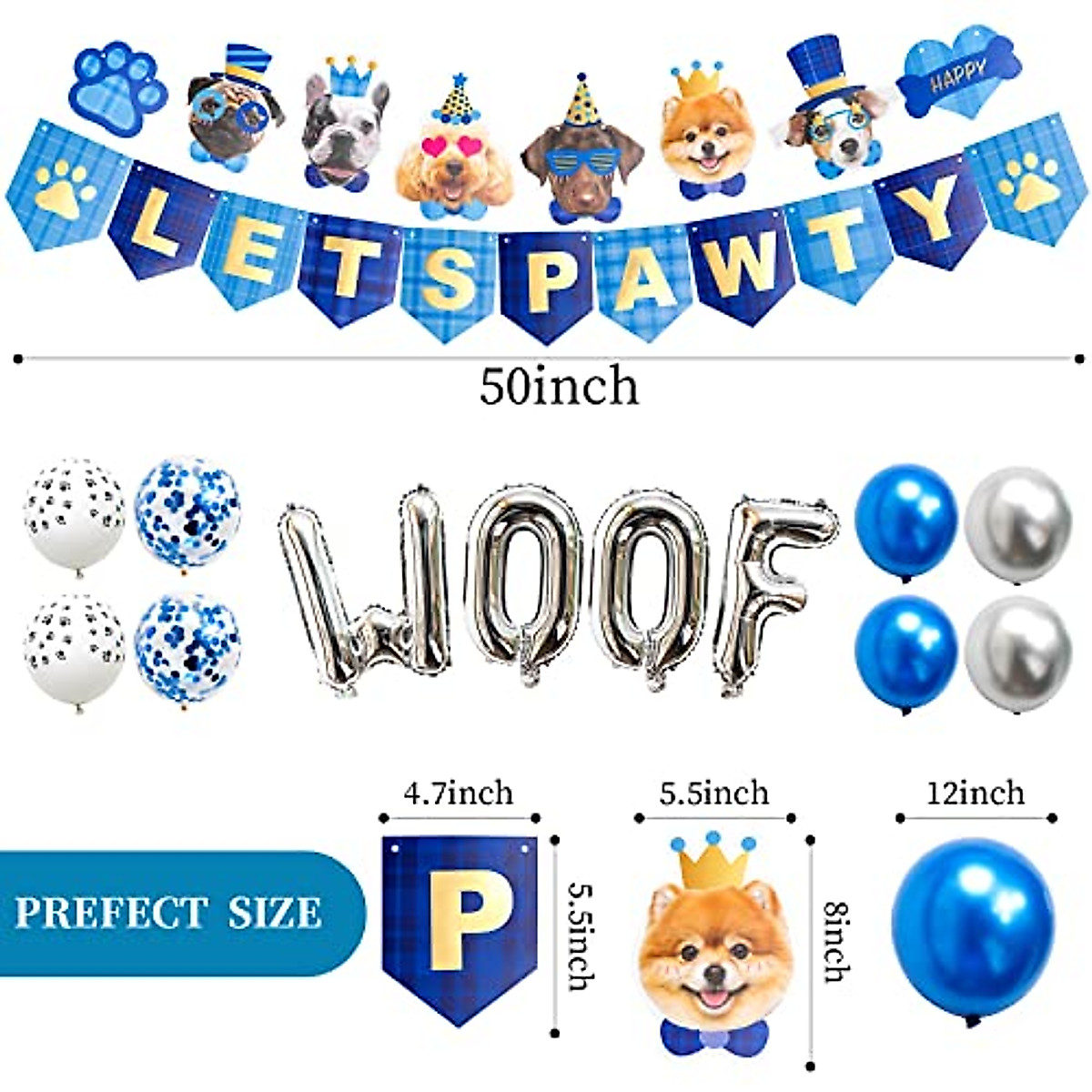 Dog Birthday Party Decorations, Dog Birthday Hat/Bandana/Bowtie/Balloon/Flag/Banner for Small Medium Large Dogs Pets, Doggie Boys/Girls Birthday Party Supplies Decorations