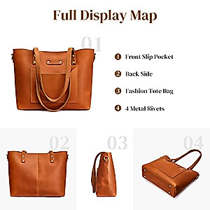 S-ZONE Women Genuine Leather Tote bags with Purse Organizer Shoulder Purses Vintage Handbags Top Handle Work (Red Brown)