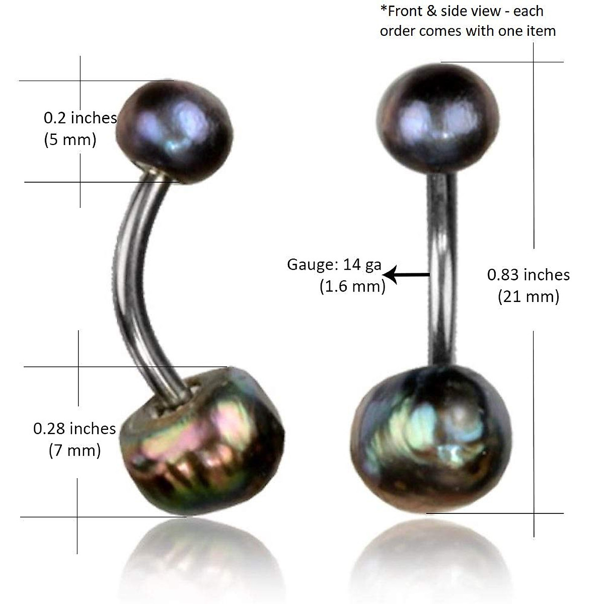 Earth Accessories Authentic and Natural Pearl Belly Button Ring Piercing for Women - Navel Belly Button Rings with Surgical Steel