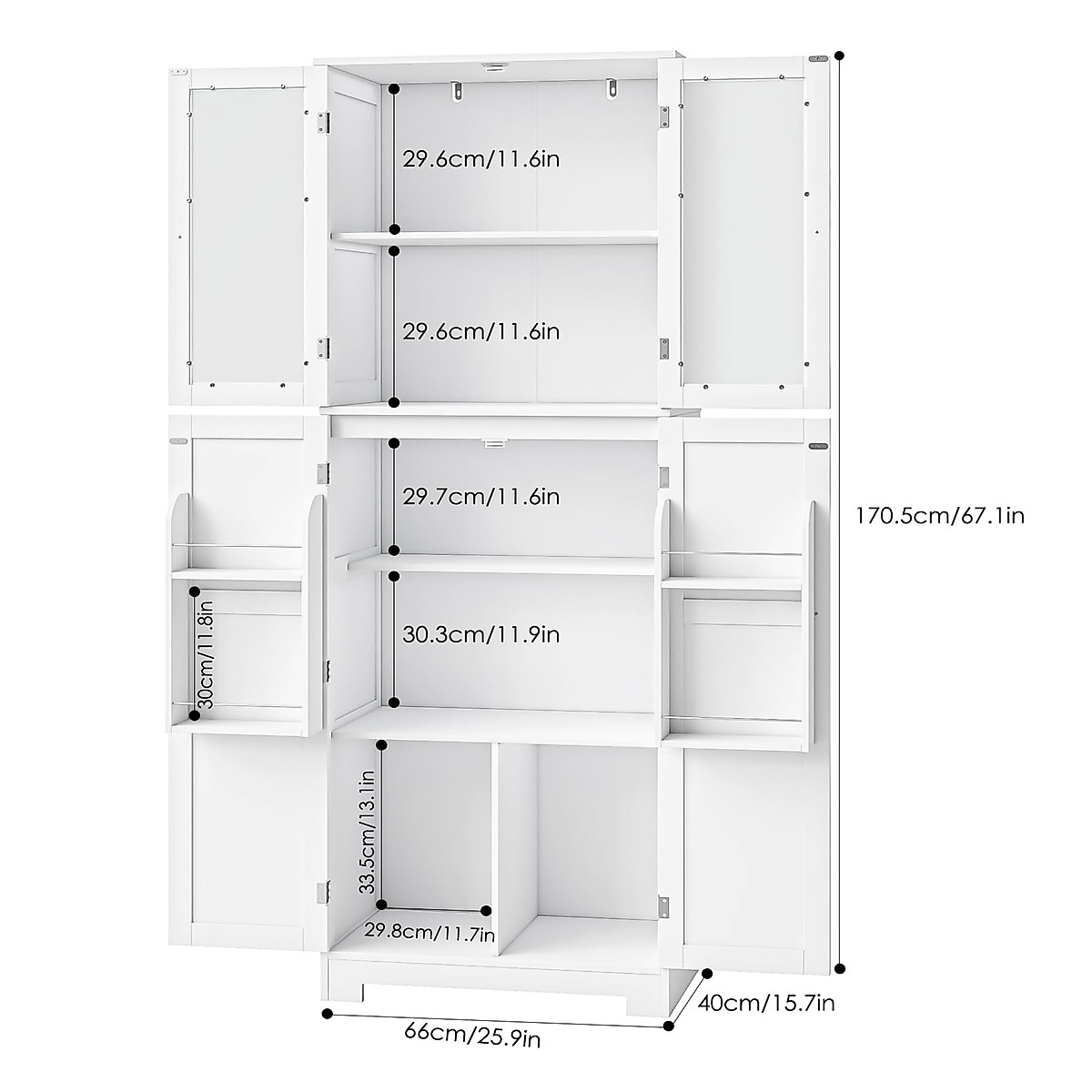 BOTLOG Tall Kitchen Pantry, 67-Inch High Freestanding Tall Cupboard Storage Cabinet with Glass Doors and Shelves, Modern Food Pantry Cabinet Cupboard White for Kitchen, Dining Room, Home bar