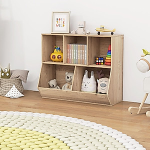 Nightcore 5-Cubby Toy Storage Cabinet, Toy Storage Organizer with Anti-Toppling Kits, Kids Bookcase & Bookshelf, Toy Storage Cubby for Playroom, Bedroom, Nursery & School (Natural)