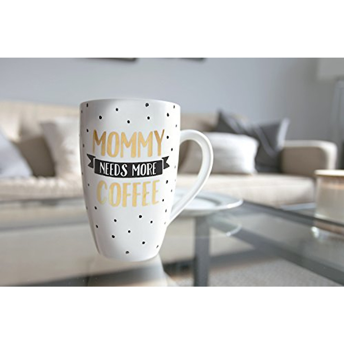Pearhead Parent Coffee Mug, Mommy Needs More Coffee Whimsical Mug, Mother’s Day Accessory for New Moms and Expecting Mothers, Polka Dot, 22oz